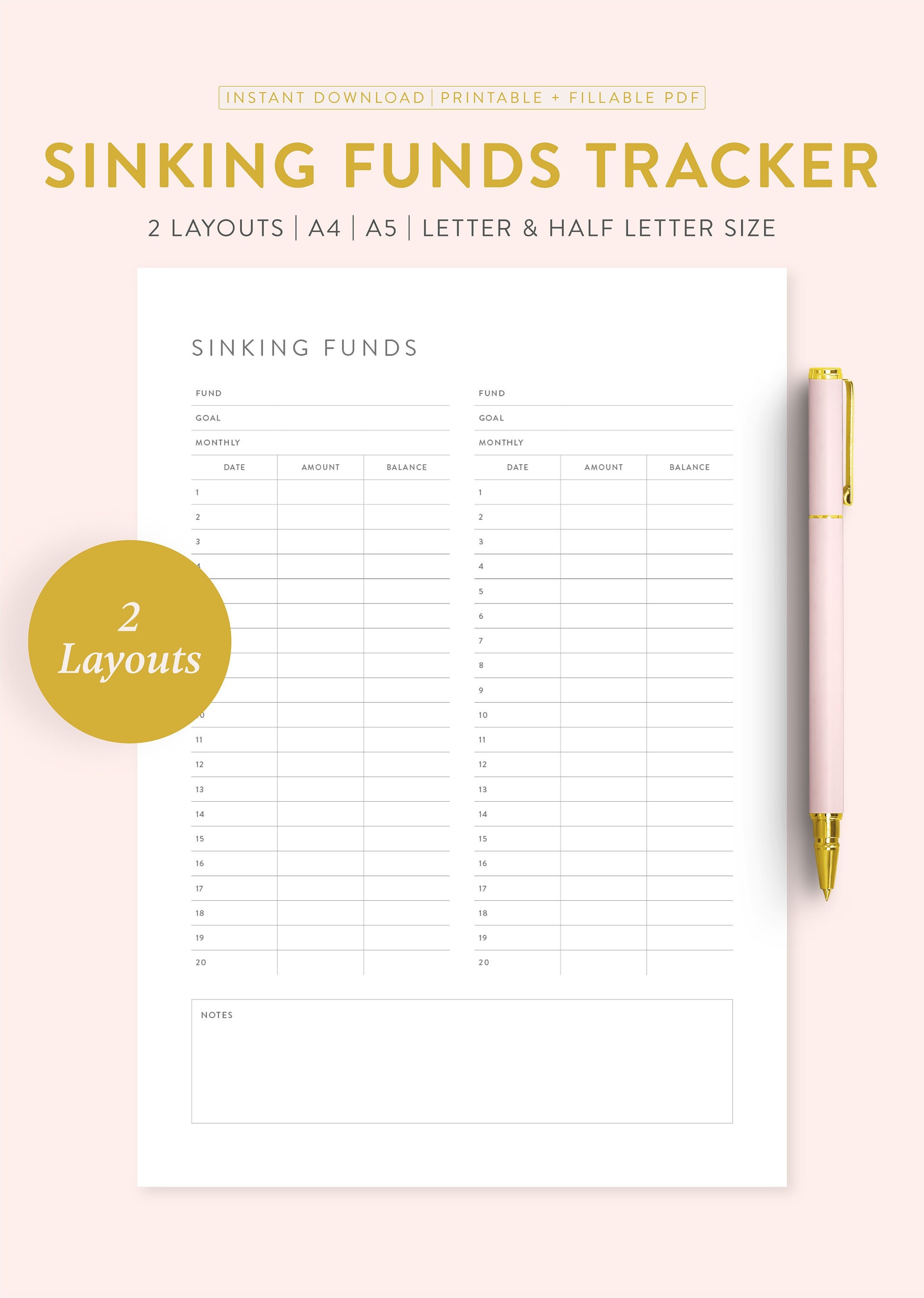 Printable Sinking Funds Tracker Fillable Sinking Funds | Etsy UK