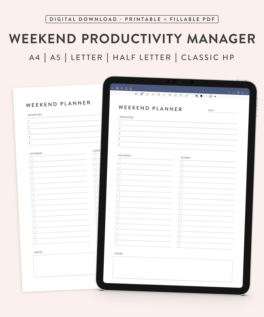 Printable Weekend Productivity Planner, Weekend Productivity Study ...