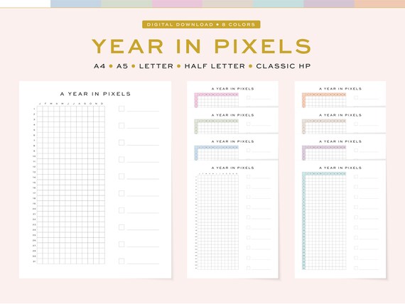 Printable A Year in Pixels A Year in Pixels Printable Habit | Etsy