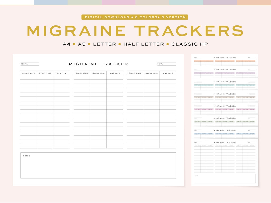Printable Migraine Tracker Monthly Migraine Trackers: - Etsy