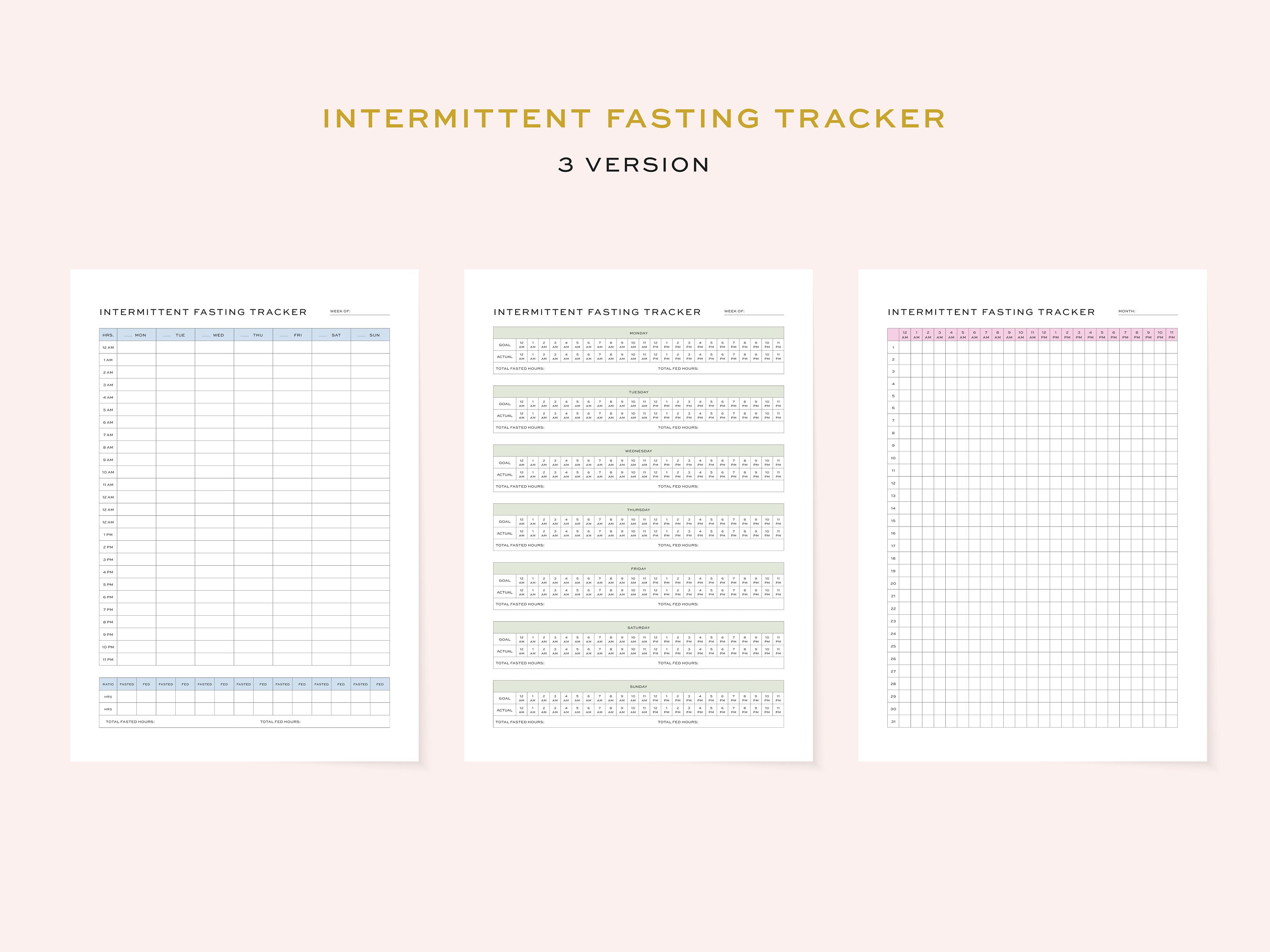 Printable Intermittent Fasting Planner IF Diet Planner Set, Fasting ...