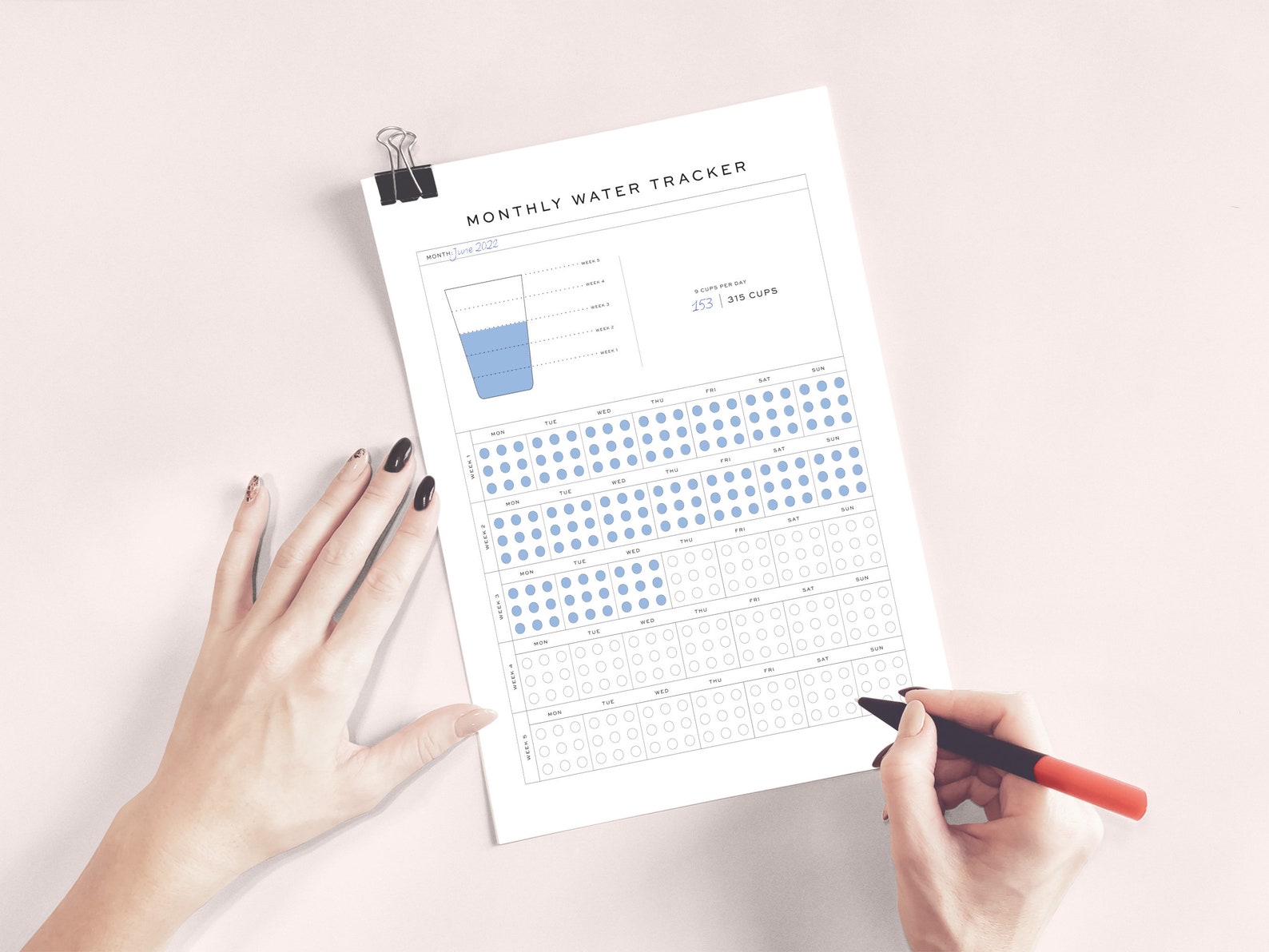 Printable Water Tracker / Reminder, Fillable | Monthly Water Intake | 5 ...