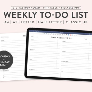 Printable Weekly to Do List, Fillable, Undated, To-do Task List | 5 ...
