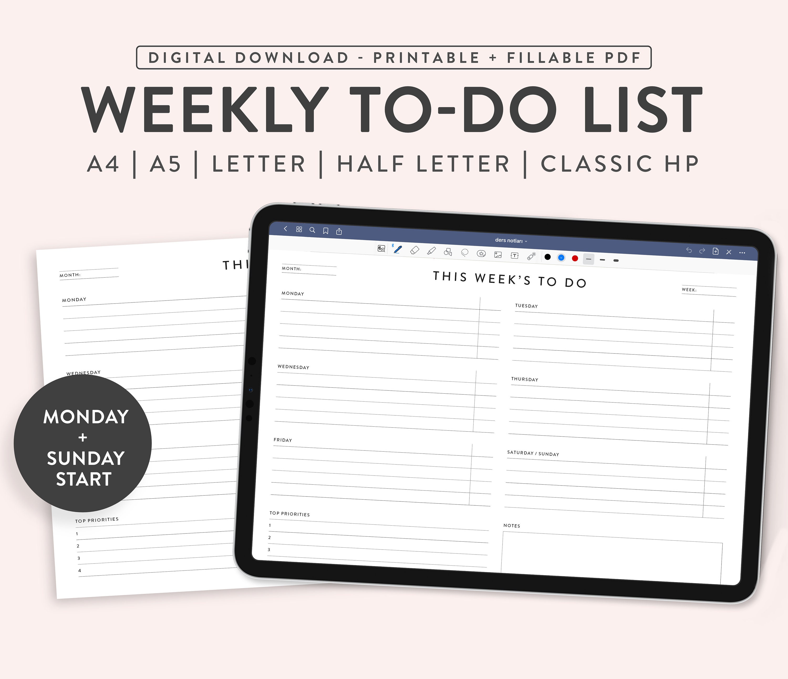Printable Weekly to Do List, Fillable, Undated, To-do Task List | 5 ...