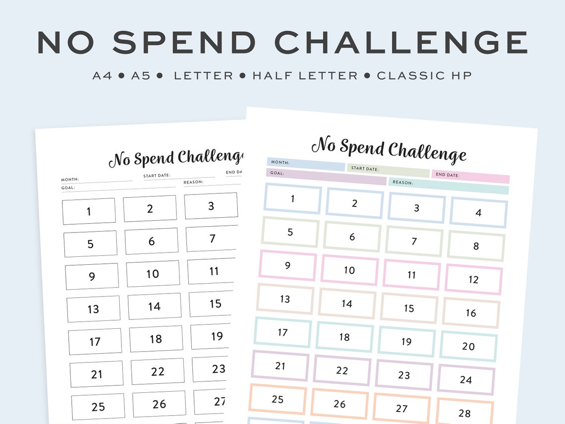 Printable No Spend Tracker, Fillable No Spend Challenge, No Spend Month ...