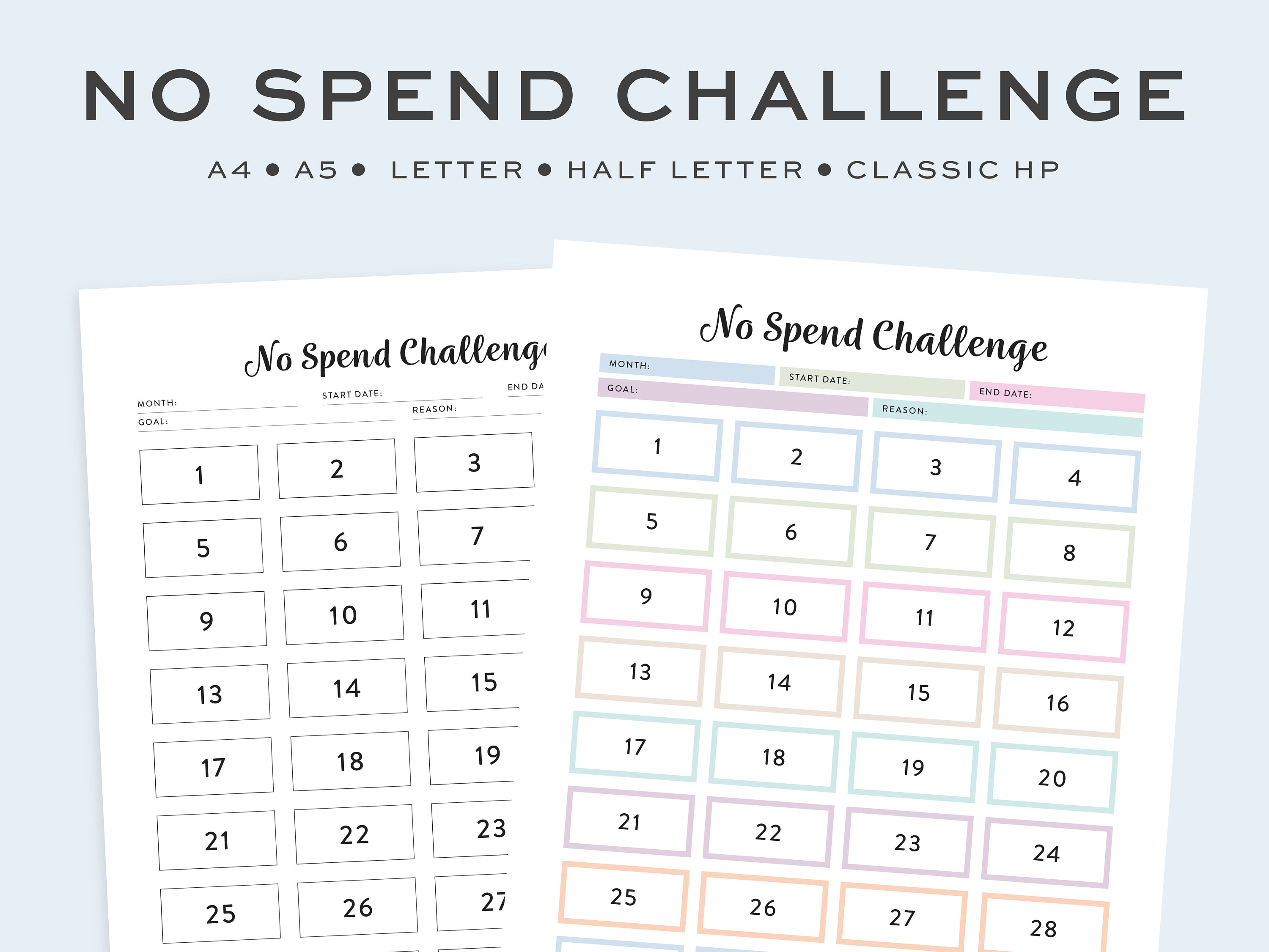 Printable No Spend Tracker, Fillable No Spend Challenge, No Spend Month ...
