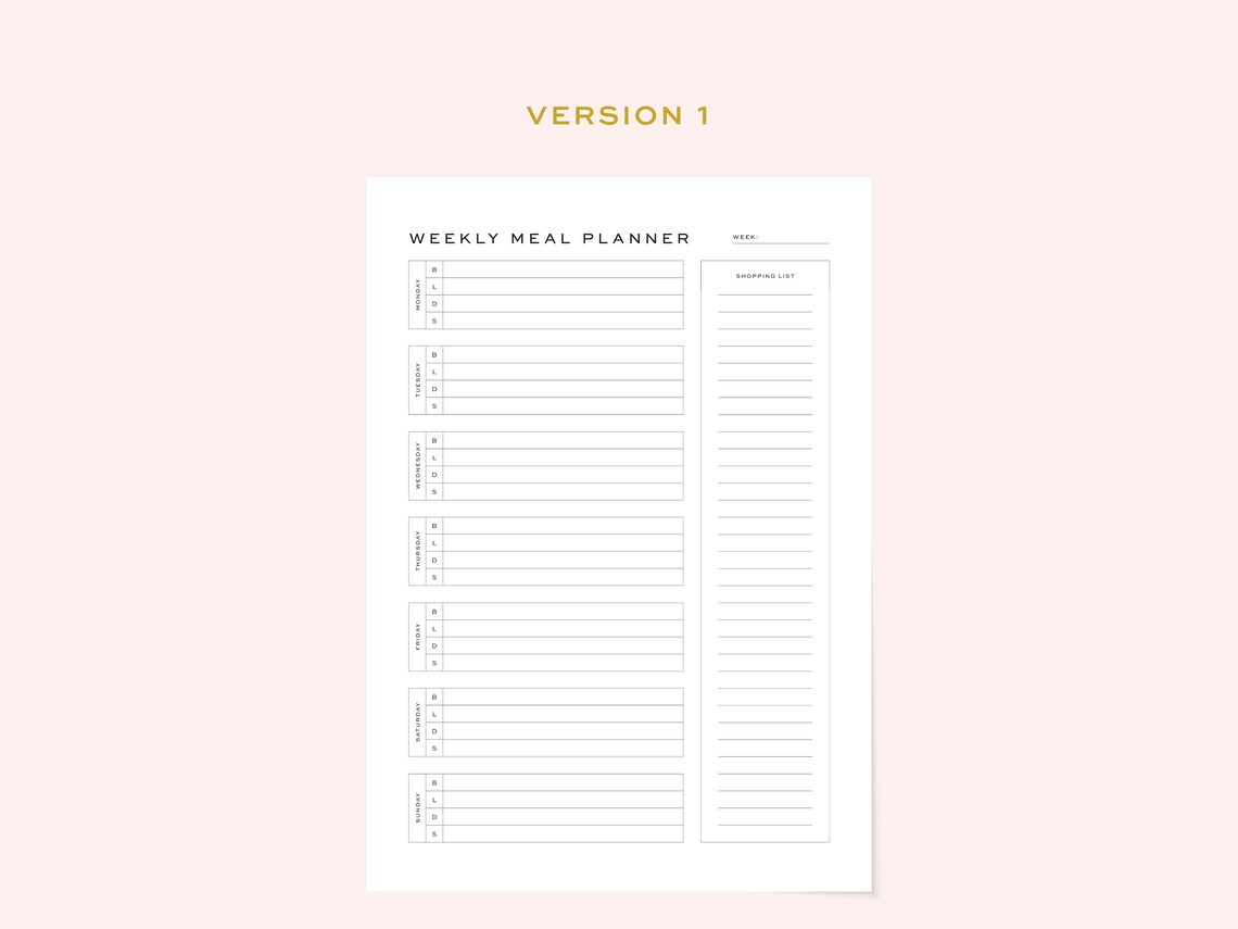 Printable Meal Planner and Grocery List, Fillable, 2 Versions 5 Sizes ...