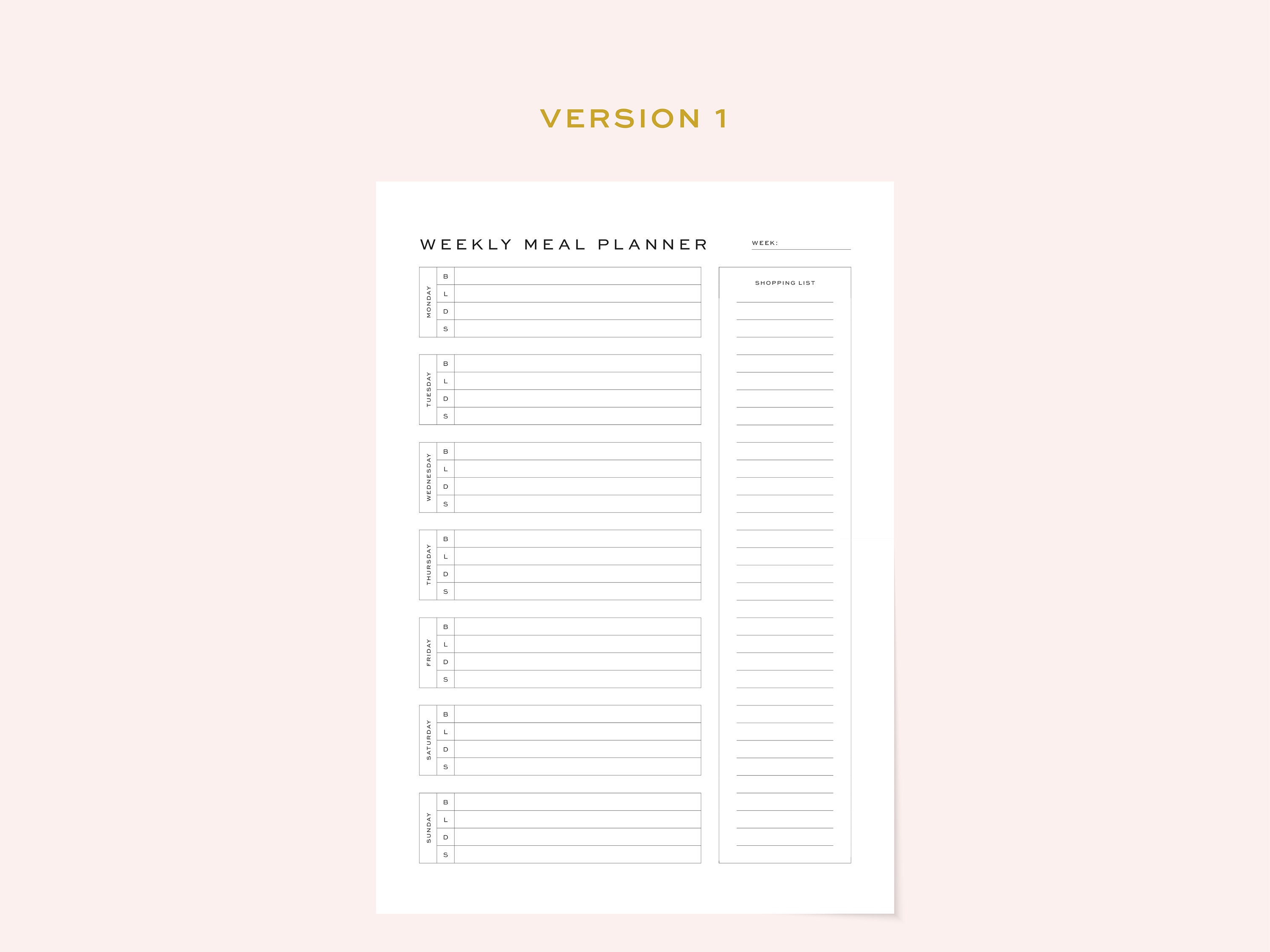 Printable Meal Planner and Grocery List, Fillable, 2 Versions | 5 Sizes ...