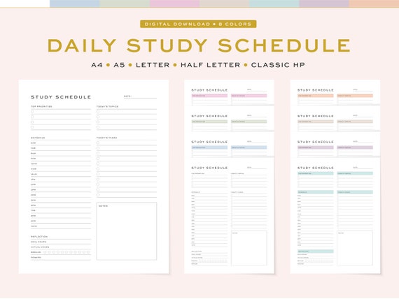 Printable Daily Study Schedule Fillable 6 AM 10 PM - Etsy India