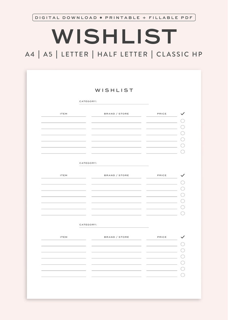 Printable Wishlist Fillable Wishlist Organizer Wishlist - Etsy