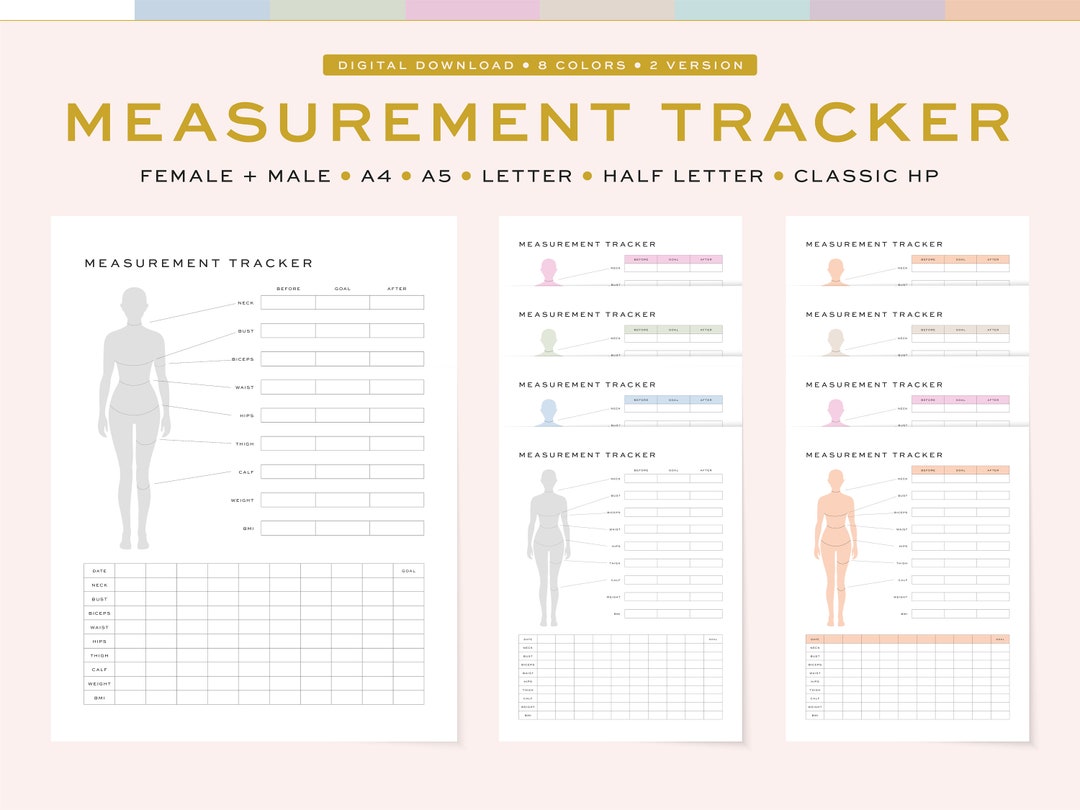 Printable Measurements Tracker | Male and Female Body Measurement ...