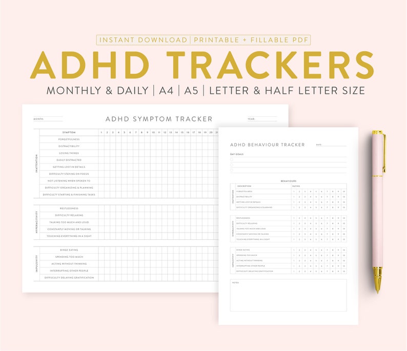 Printable ADHD Trackers for Adults Fillable Daily / Monthly | Etsy