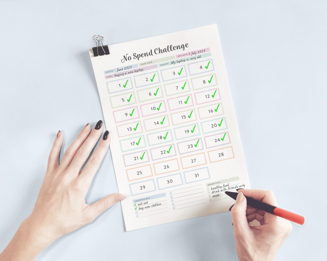 Printable No Spend Tracker, Fillable No Spend Challenge, No Spend Month ...