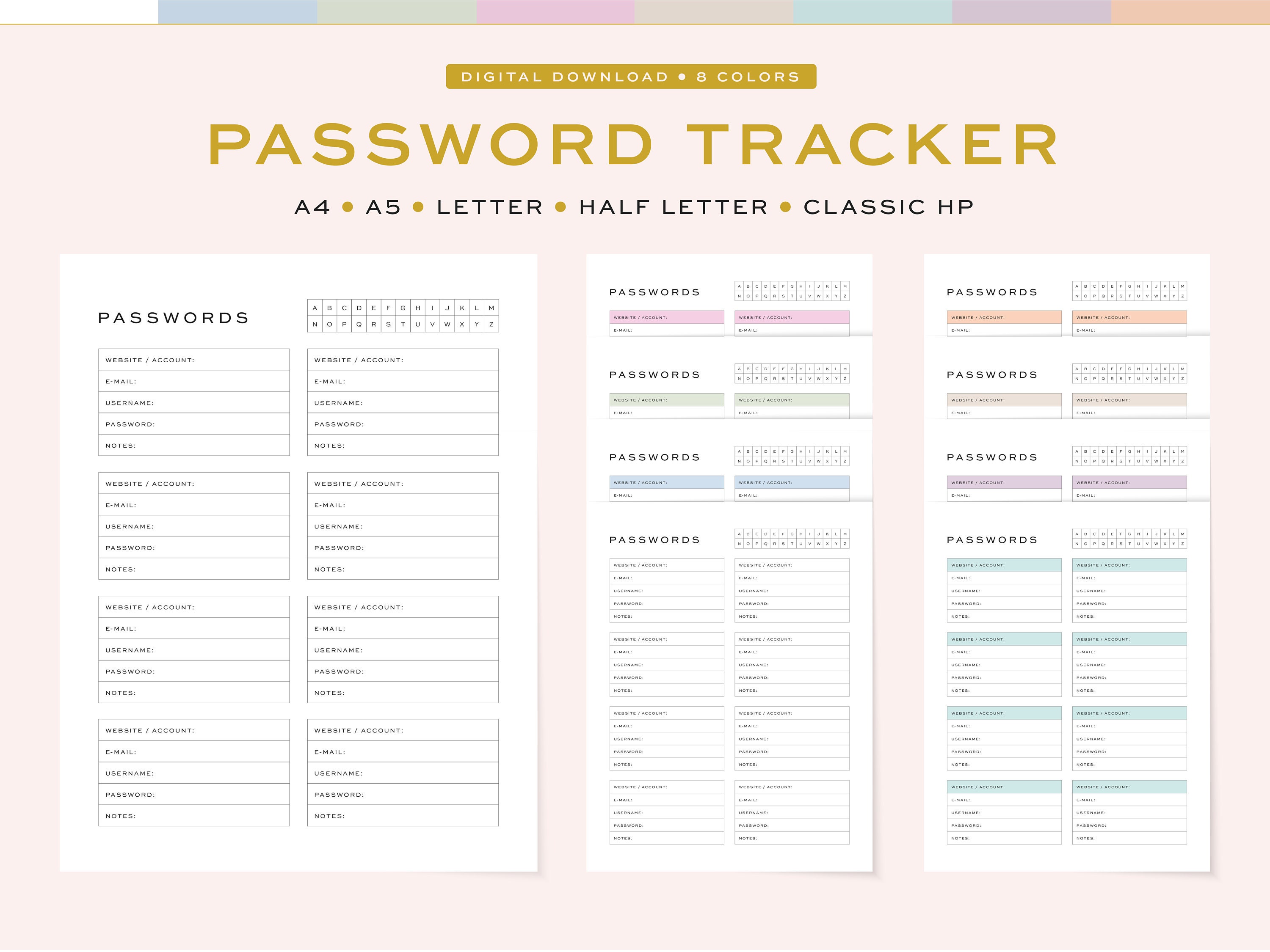 Printable Password Tracker Fillable Password Log and - Etsy