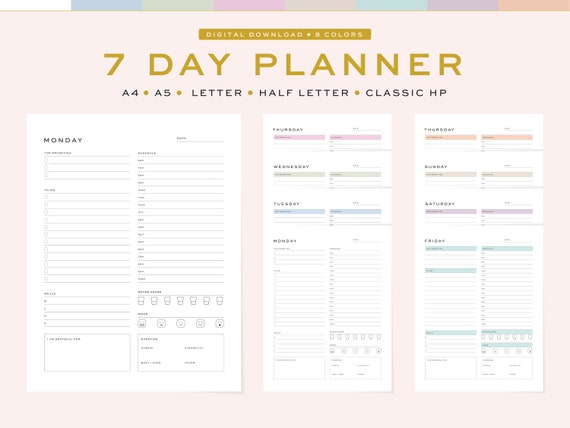 Printable 7-day Planner Fillable Daily Planner Schedule - Etsy