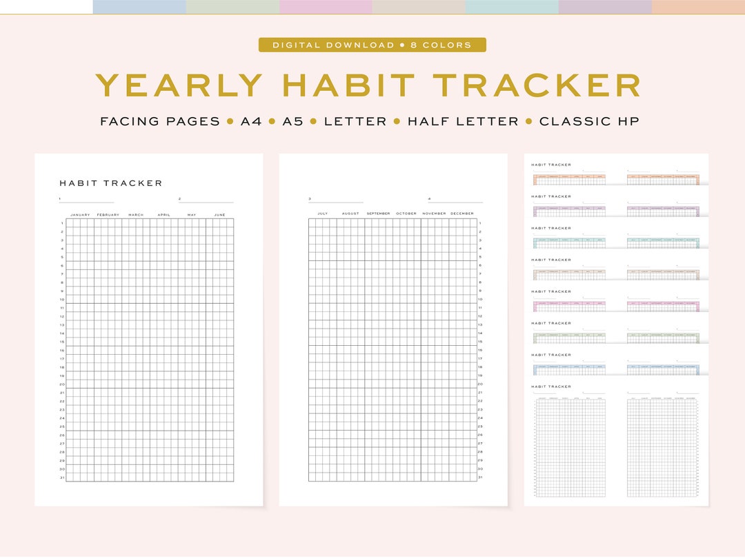 Printable Yearly Habit Tracker / Planner - 2 Pages | Personal Habit ...