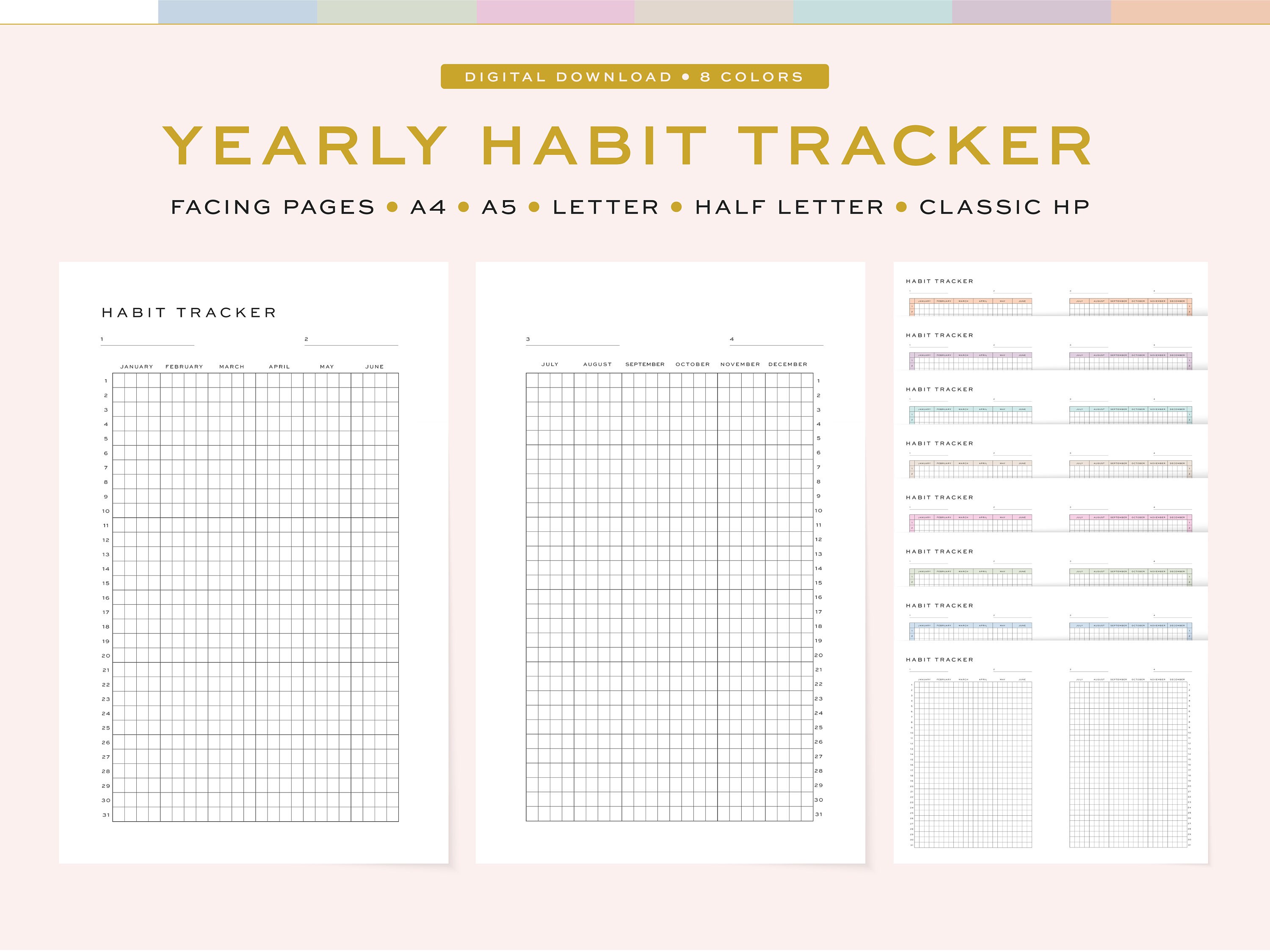 Printable Yearly Habit Tracker / Planner - 2 Pages | Personal Habit ...