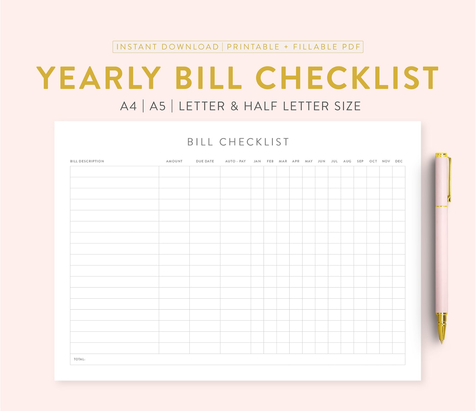 Printable Bill Checklist Fillable Yearly Bill Checklist 4 | Etsy UK