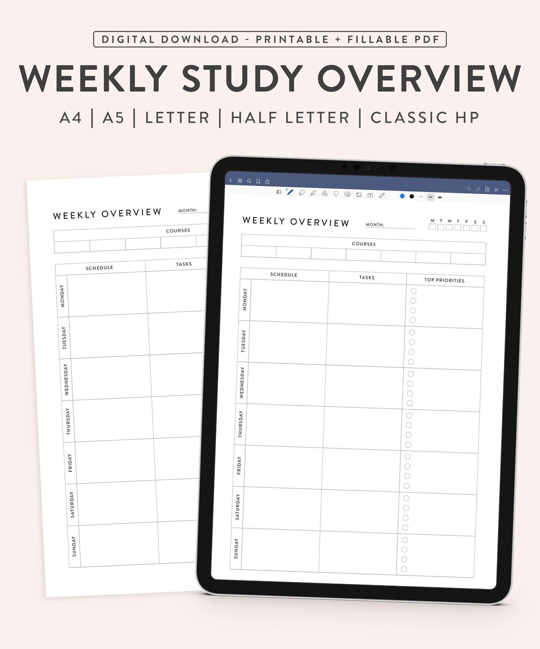 Printable Weekly At-a-glance Student Planner, Weekly Student Planner ...