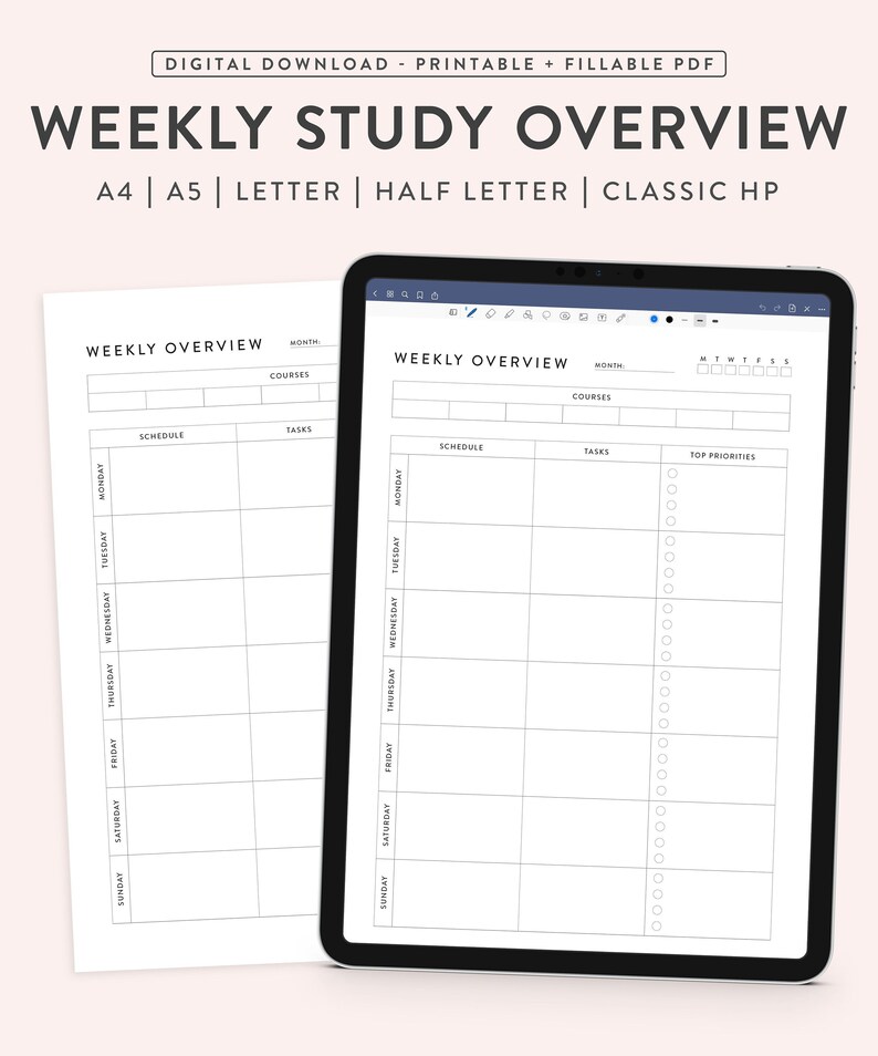 Printable Weekly At-a-glance Student Planner, Weekly Student Planner ...