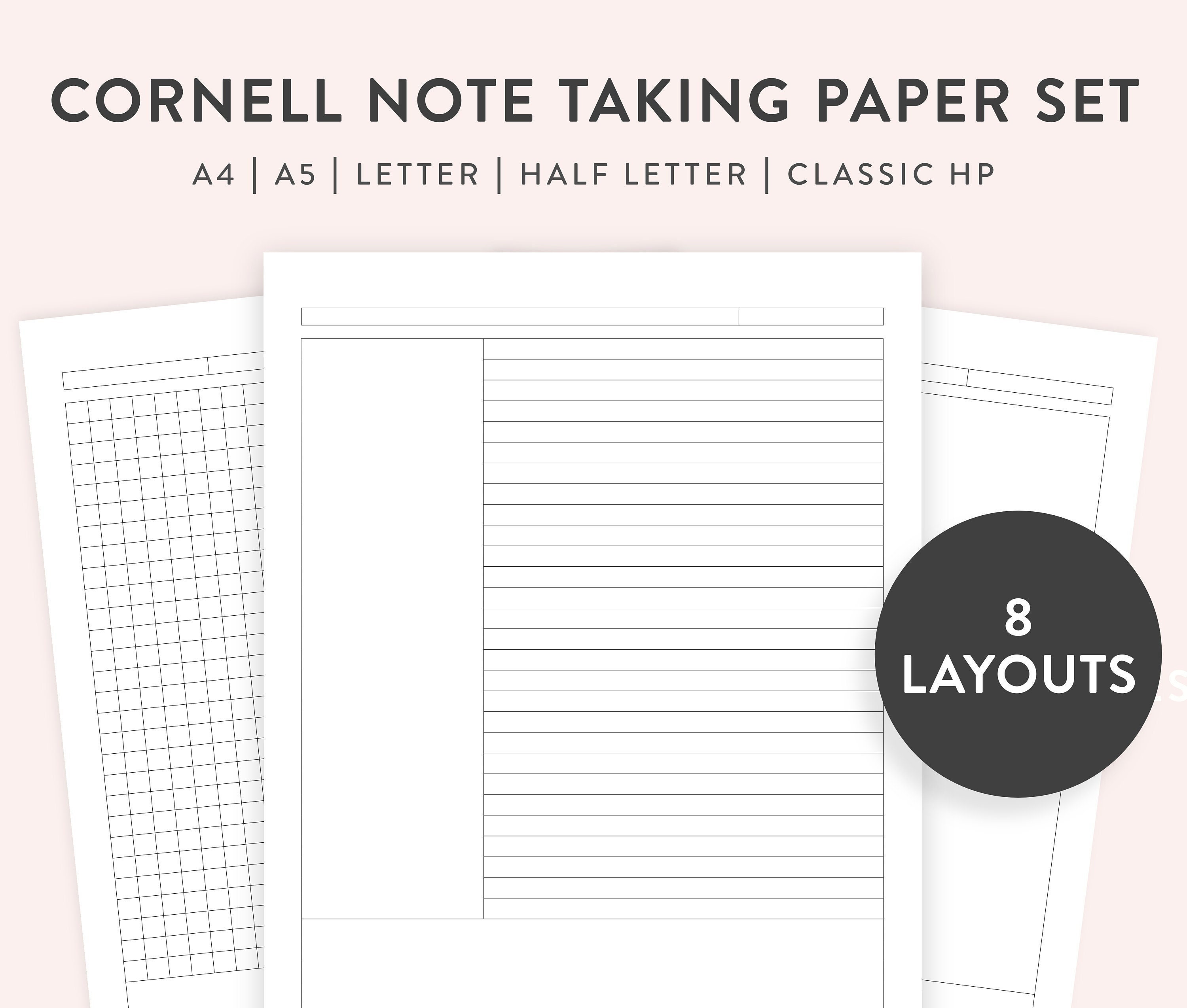 Printable Cornell Notes Paper PDF, Blank Cornell Note Sheets, College ...