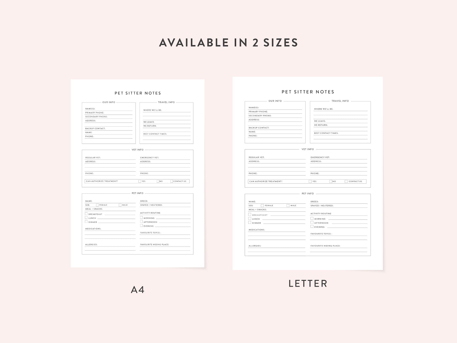 Printable Pet Sitter Notes Pet Sitting Forms Insert Fillable - Etsy