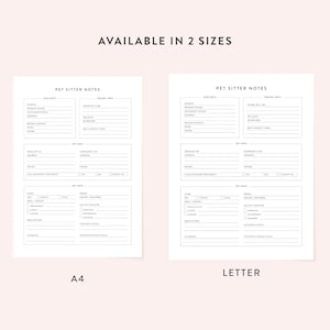 Printable Pet Sitter Notes, Pet Sitting Forms Insert, Fillable Pet ...