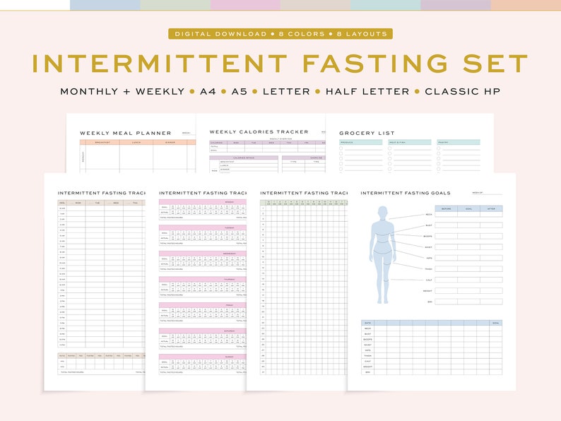 Printable Intermittent Fasting Planner | IF Diet Planner Set, Fasting ...