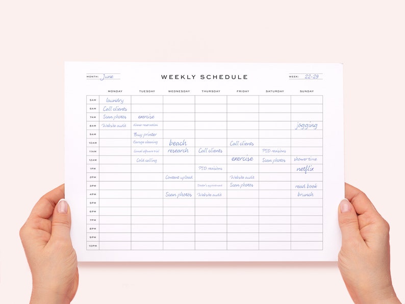 Printable Weekly Schedule, Fillable 5 AM 10 PM Personal Weekly Schedule ...