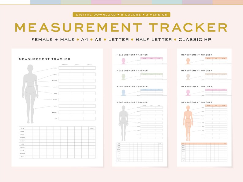 Printable Measurements Tracker Male and Female Body - Etsy