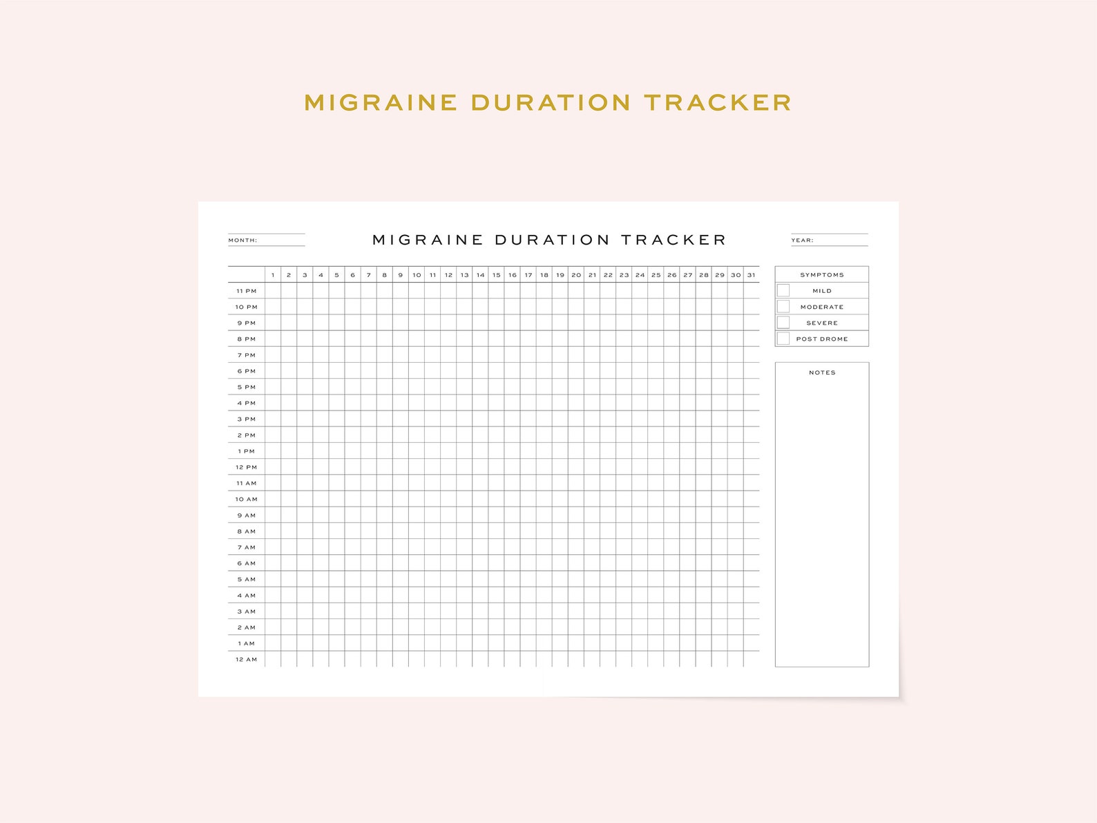 Printable Migraine Tracker | Monthly Migraine Trackers: Migraine ...