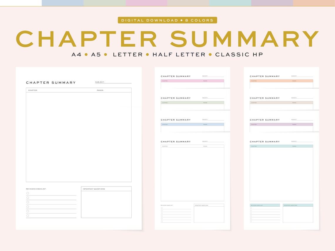 Printable Chapter Summary Planner Fillable Study Summary - Etsy UK
