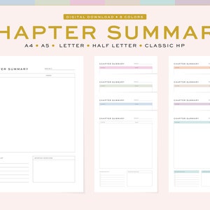 Printable Chapter Summary Planner Fillable Study Summary - Etsy