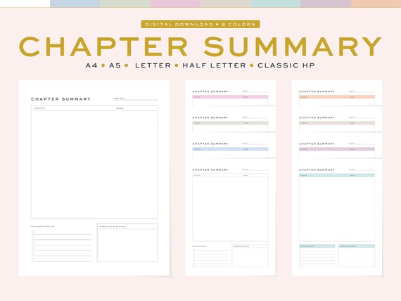 Printable Chapter Summary Planner Fillable Study Summary - Etsy