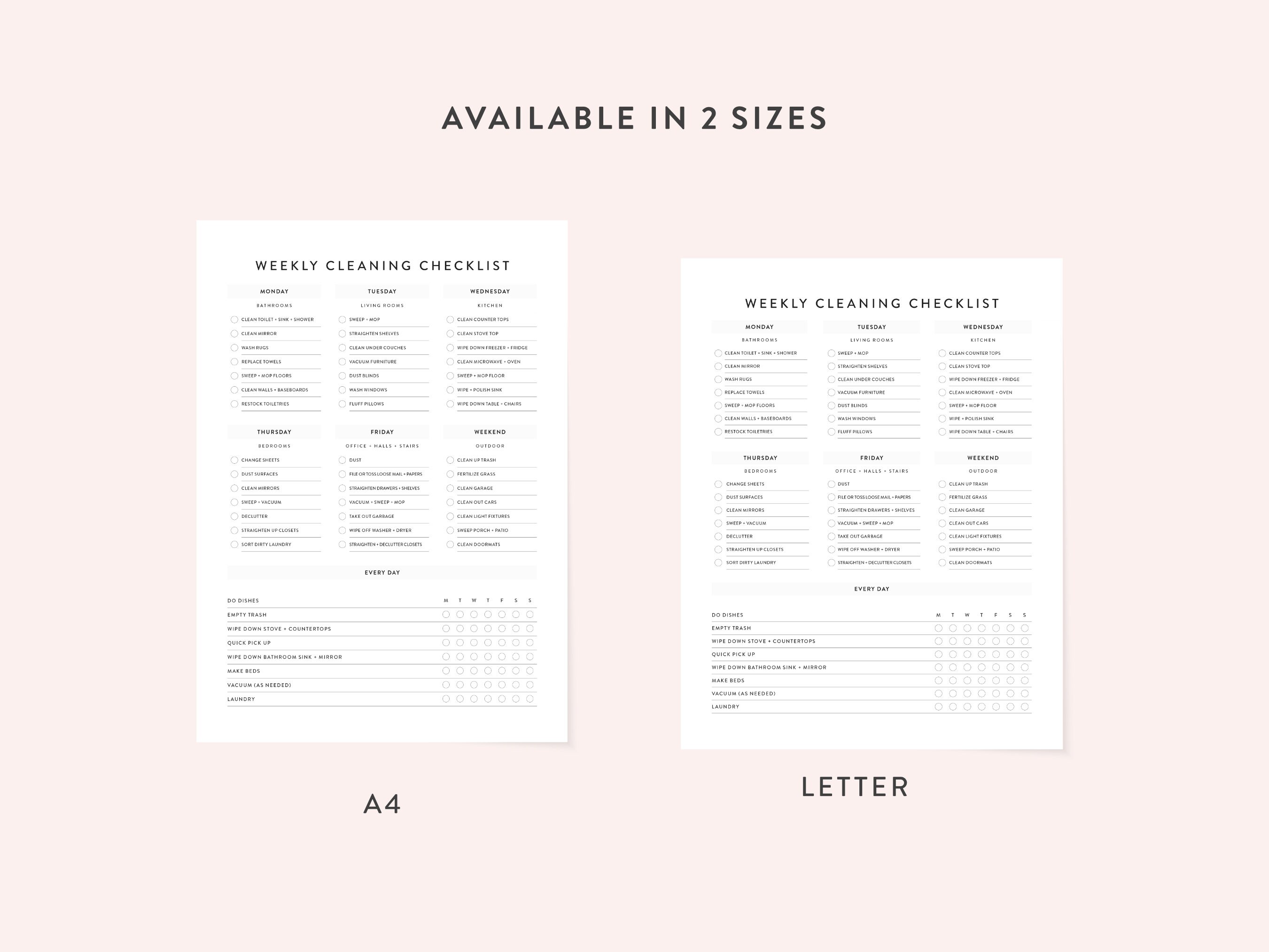 Printable Weekly Cleaning Checklist, Fillable | Cleaning Planner ...