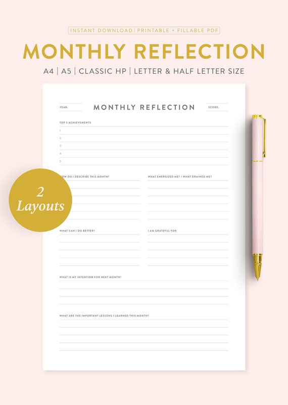 Printable Monthly Reflection Fillable Monthly Review | Etsy