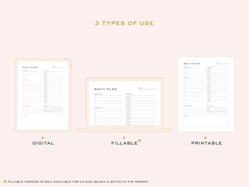 Printable Daily Planner Fillable Undated Personal Minimal | Etsy