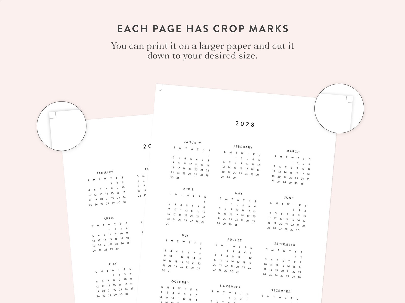 Printable 2023-2033 Yearly Calendars 2023-2033 Year - Etsy