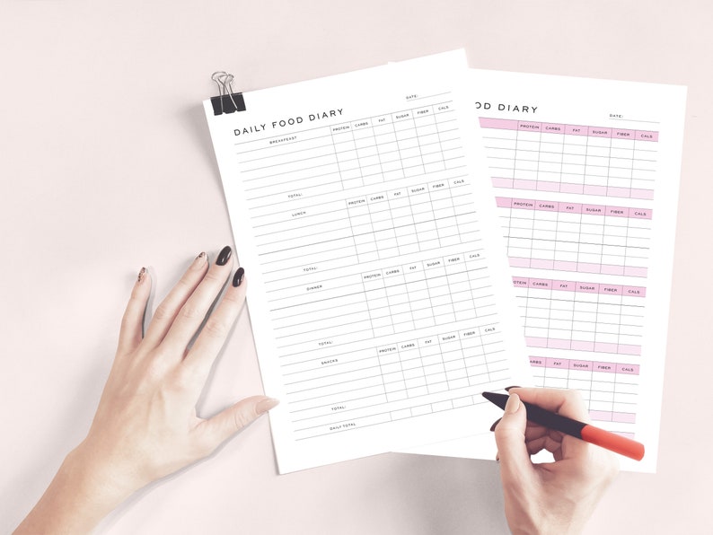 Printable Food Diary, Fillable Daily Food Log, Minimalist Calorie ...