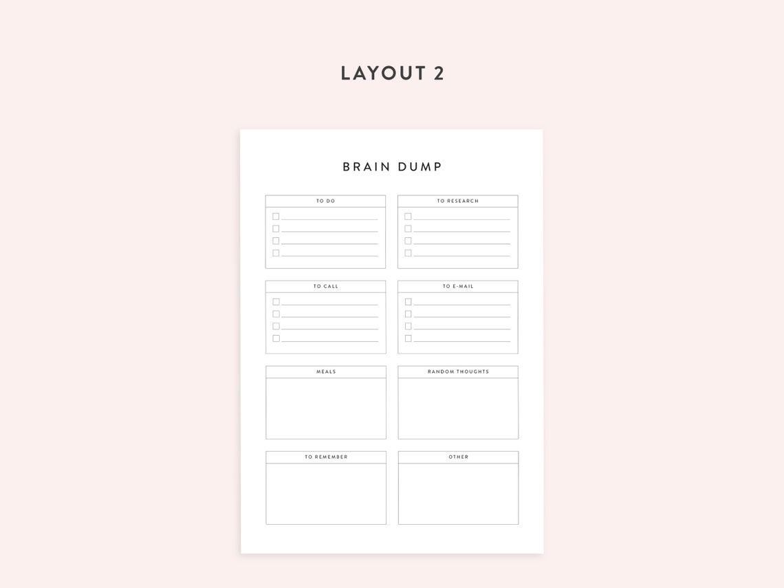 Printable Brain Dump Journal Thought Organizer Brain Dump - Etsy