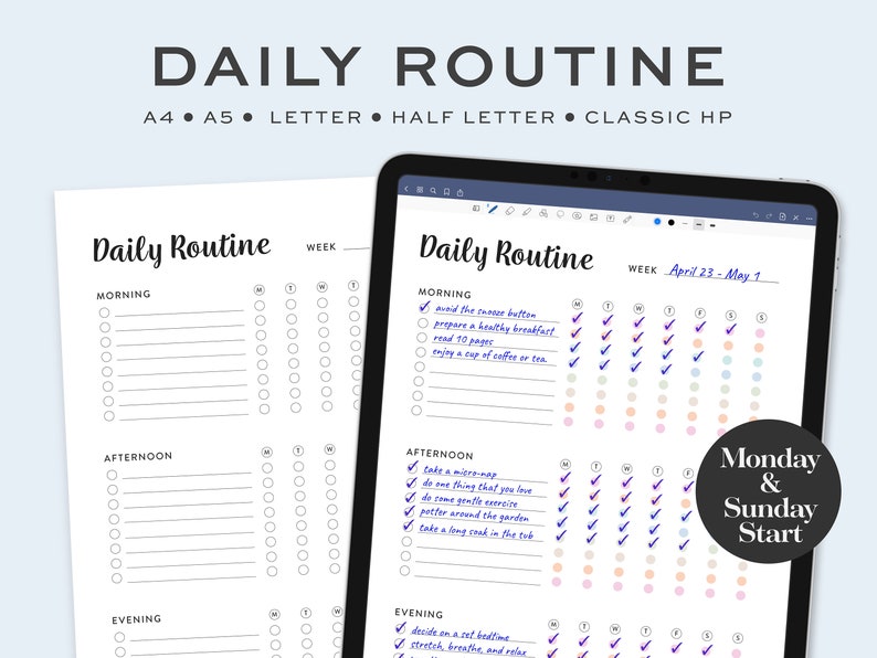 Printable Daily Routine Tracker Fillable Daily Planner - Etsy UK