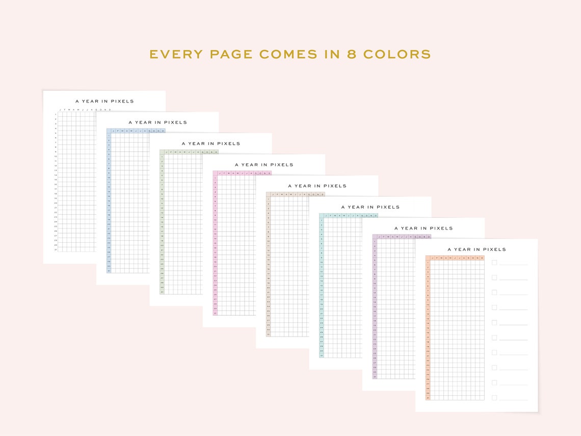 Printable A Year in Pixels A Year in Pixels Printable Habit | Etsy