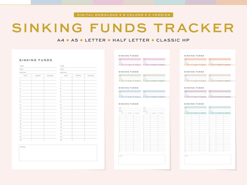 Printable Sinking Funds Tracker Fillable Sinking Funds | Etsy