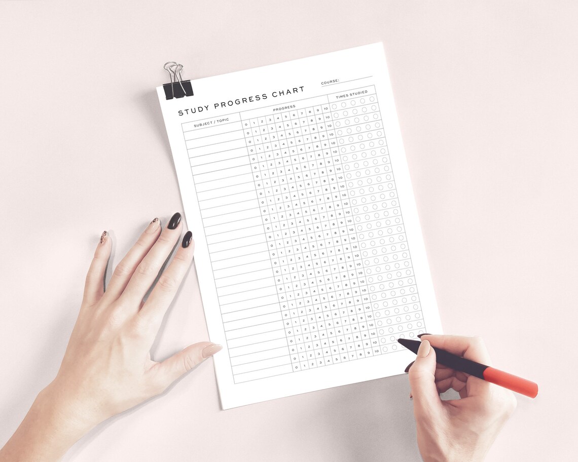 Printable Study Progress Chart Student Study Planner Study - Etsy