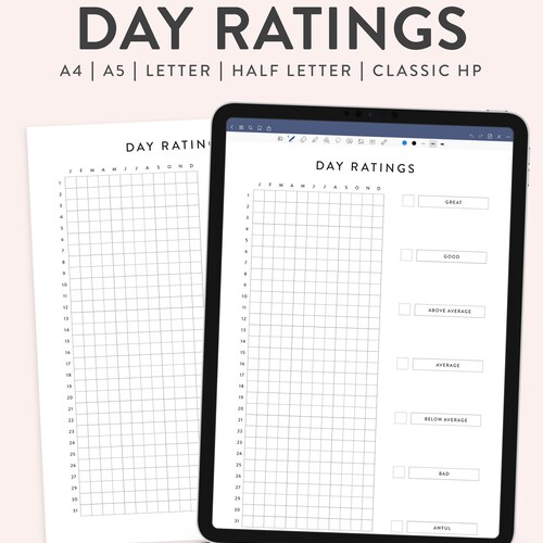 Printable Day Ratings Tracker A Year in Pixels Yearly Mood - Etsy