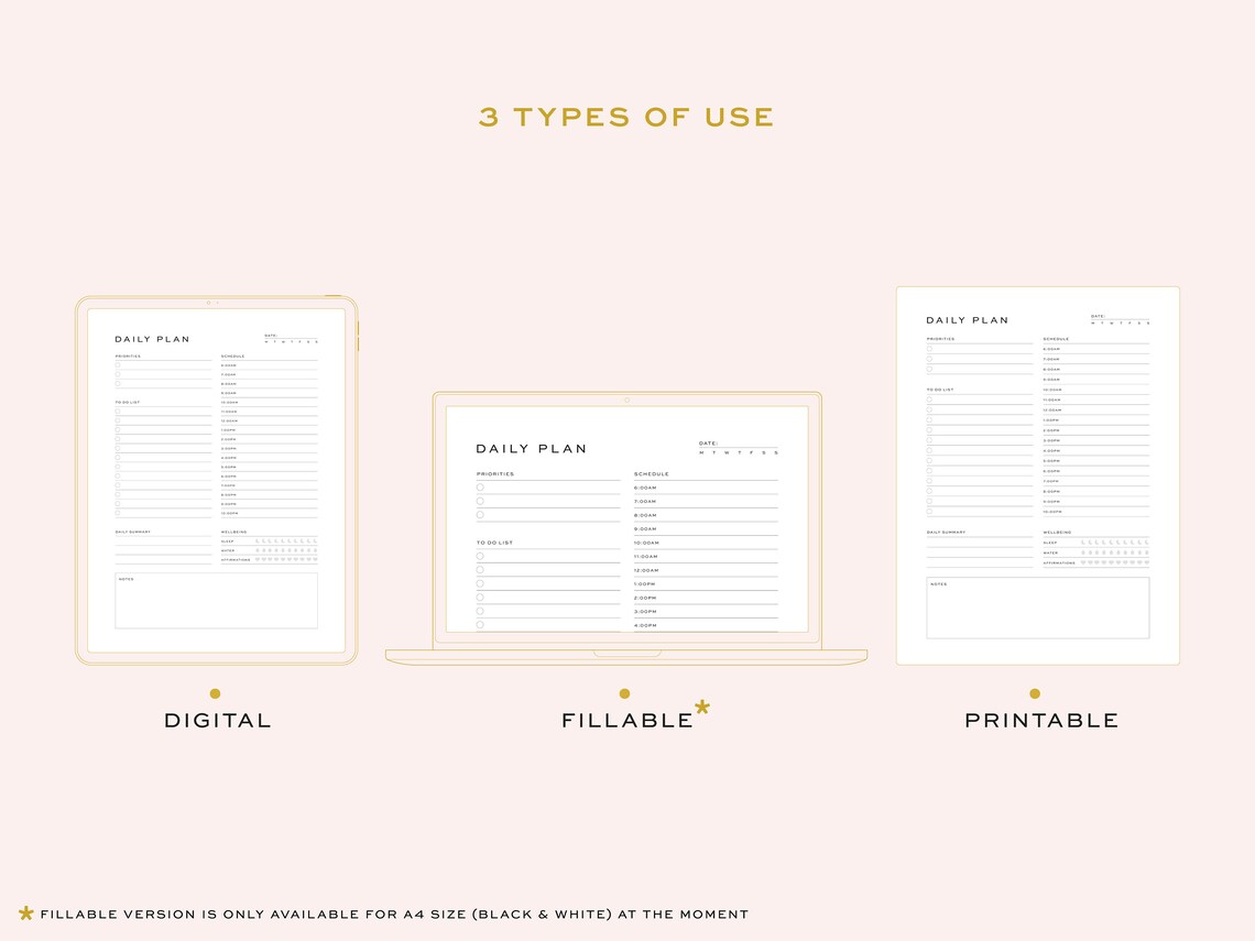 Printable Daily Planner, Fillable Undated Personal Minimal Blank Daily ...