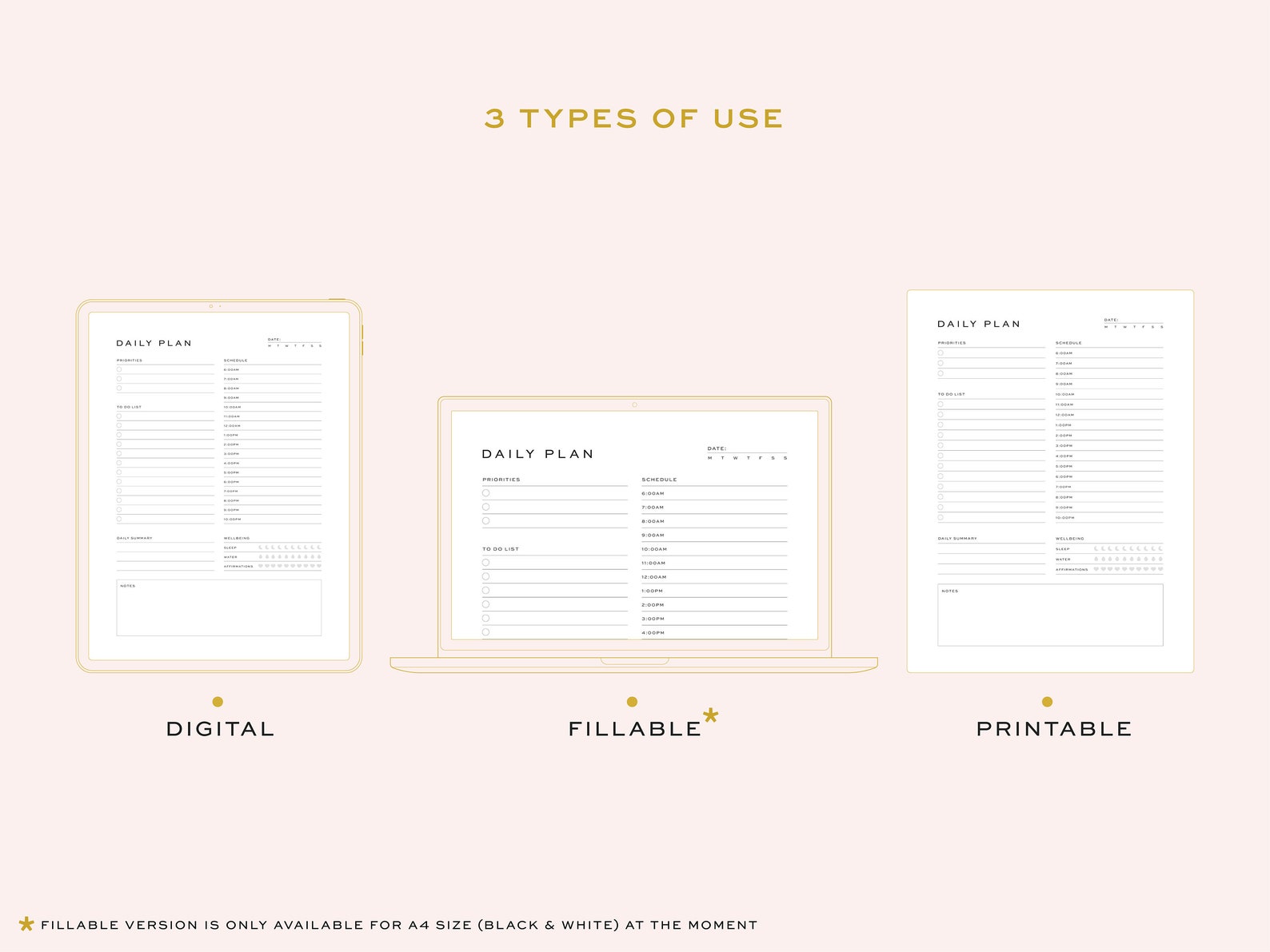 Printable Daily Planner, Fillable | Undated Personal Minimal Blank ...