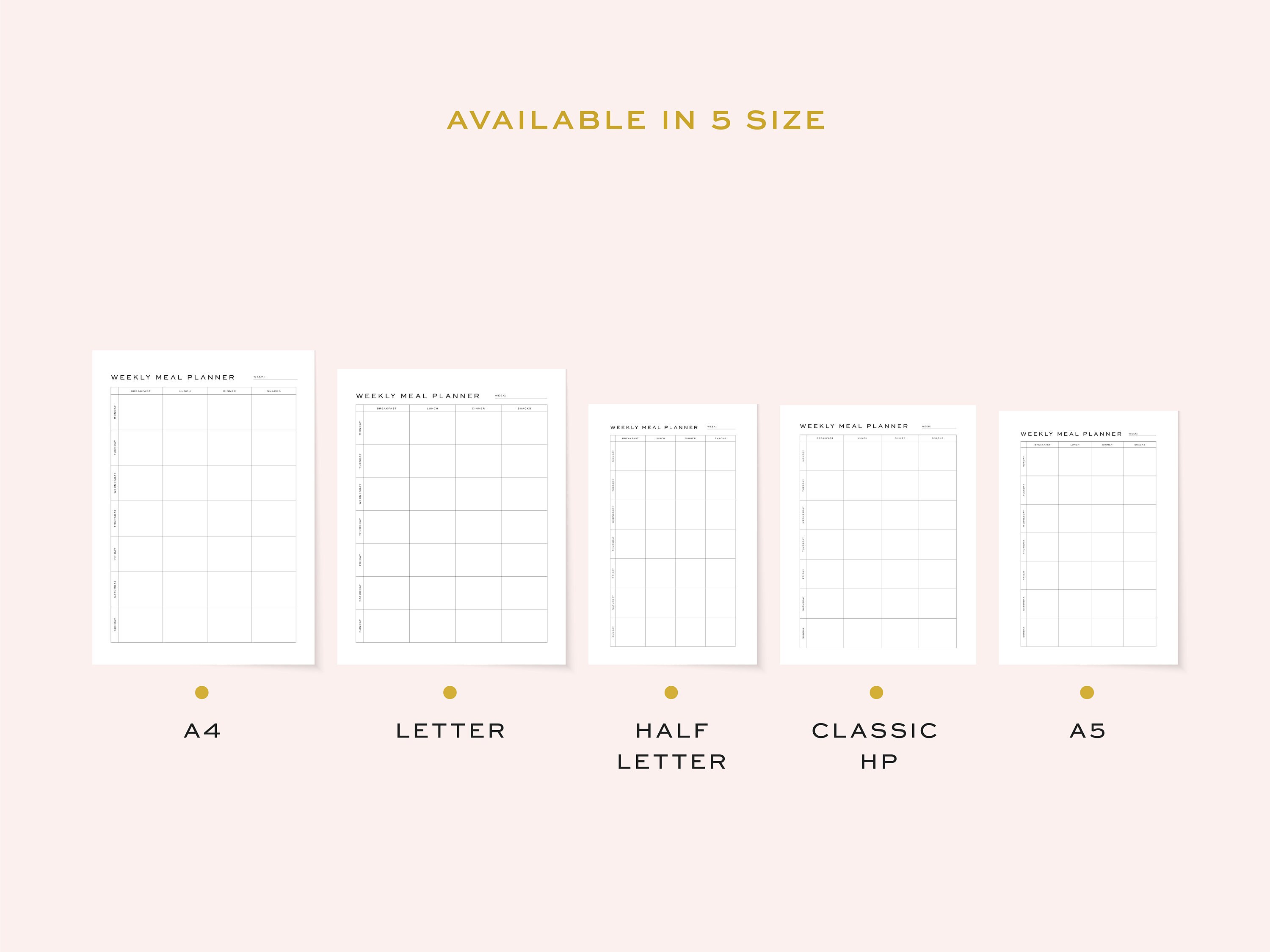 Printable Meal Planner and Grocery List, Fillable, 2 Versions 5 Sizes ...