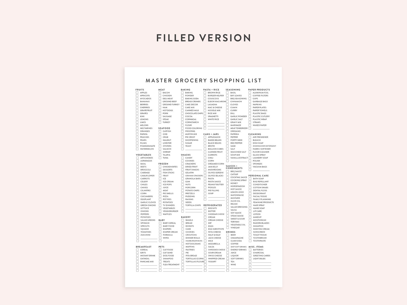 Printable Master Grocery List, Fillable Master Shopping List, Grocery ...