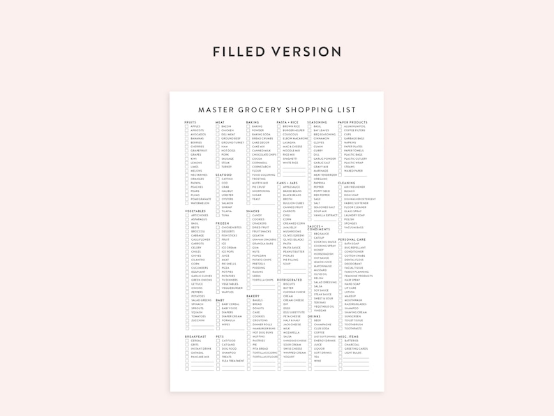 Printable Master Grocery List, Fillable Master Shopping List, Grocery ...